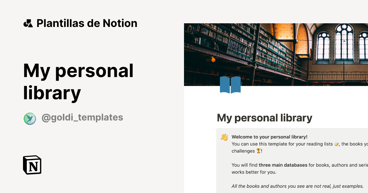 Plantilla My personal library de Goldi | Esteban Gallardo | Notion Marketplace
