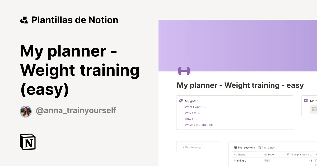 Plantilla My planner - Weight training (easy) | Notion Marketplace