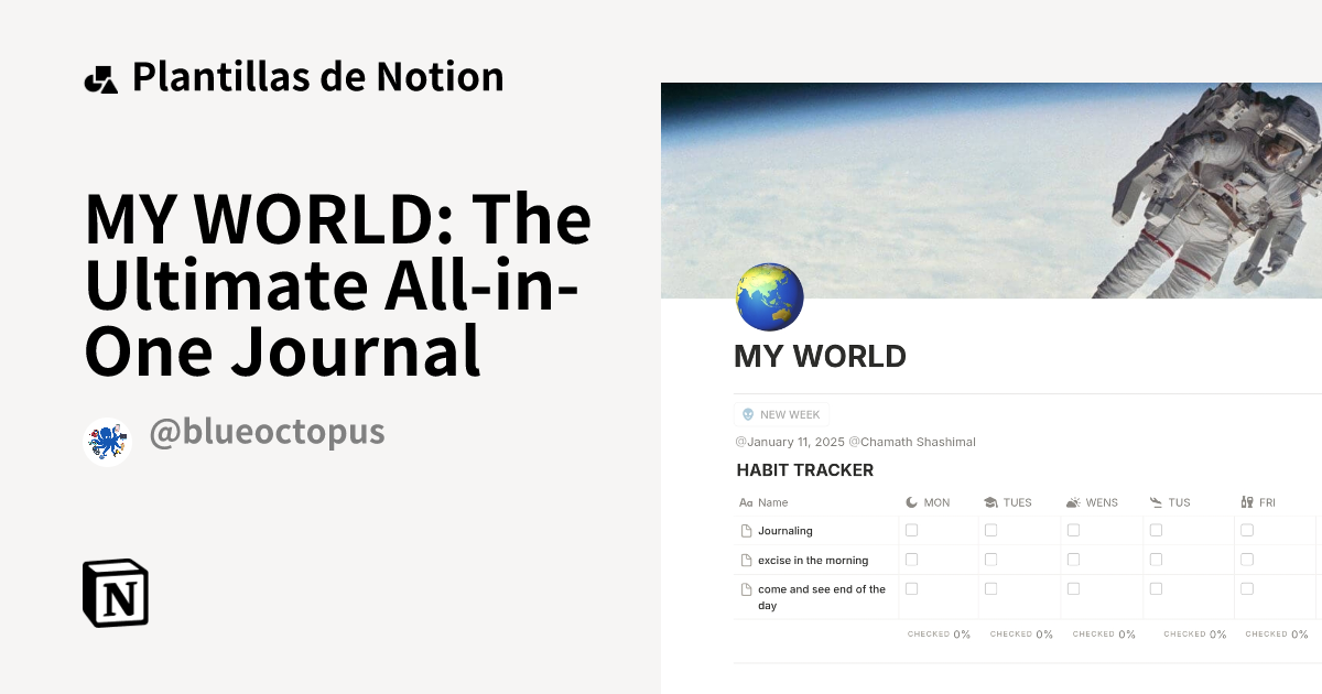 Plantilla MY WORLD: The Ultimate All-in-One Journal de BlueOctopus | Notion Marketplace