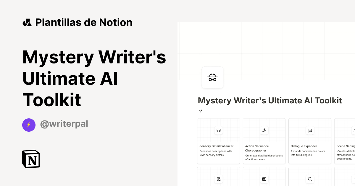Plantilla Mystery Writer's Ultimate AI Toolkit | Notion Marketplace