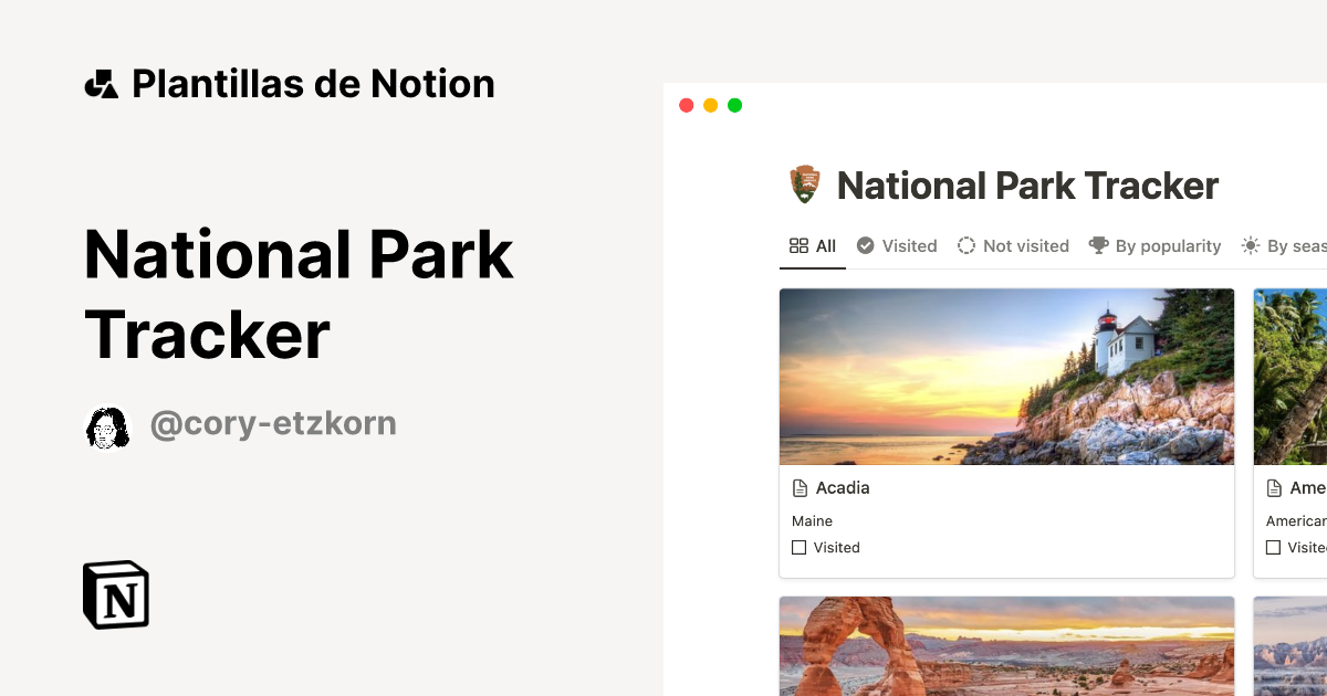 Plantilla National Park Tracker | Notion Marketplace