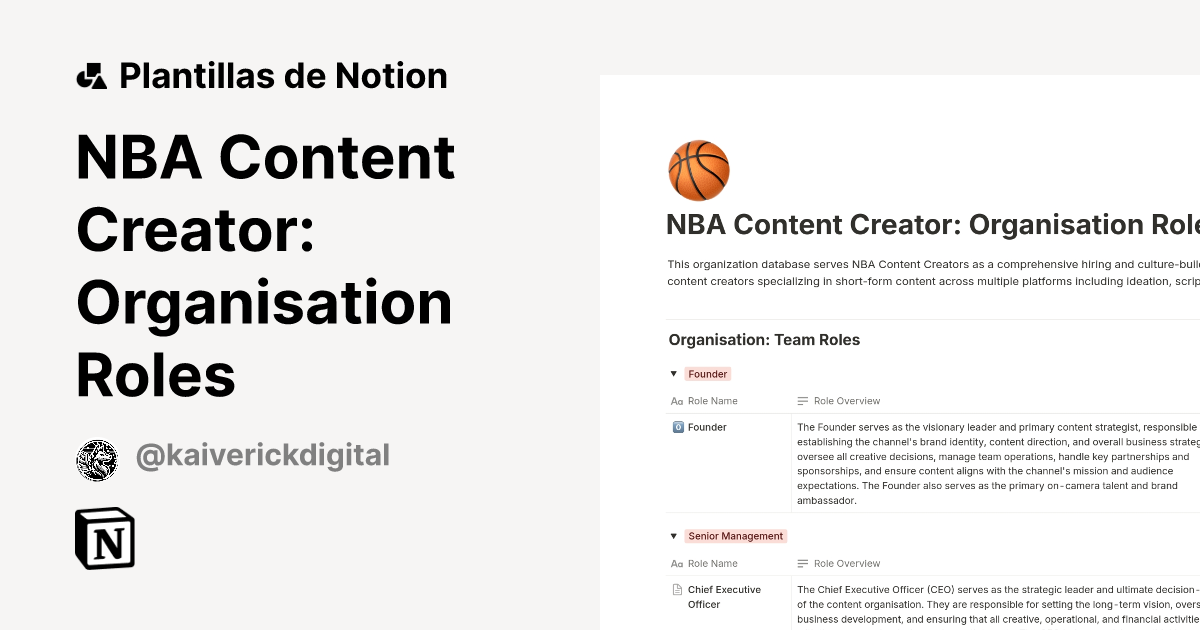 Plantilla NBA Content Creator: Organisation Roles de Kaiverick Digital ...