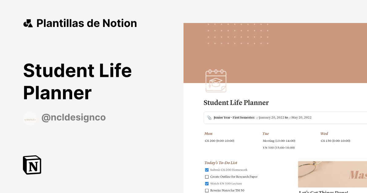 Plantilla Student Life Planner de NCLDesignCo | Notion Marketplace