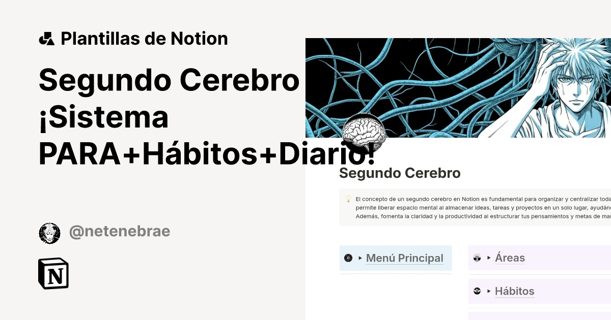 Plantilla Segundo Cerebro | ¡Sistema PARA+Hábitos+Diario! de NeTenebrae | Notion Marketplace