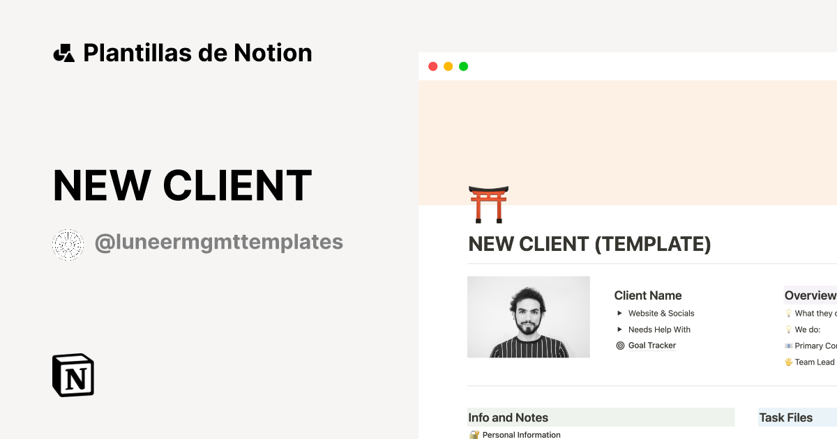 Plantilla NEW CLIENT de Luneer Mgmt | Notion Marketplace