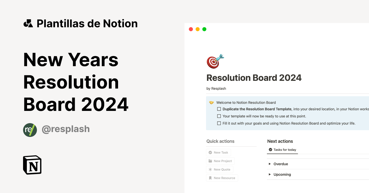 Plantilla New Years Resolution Board 2024 de Resplash | Notion Marketplace