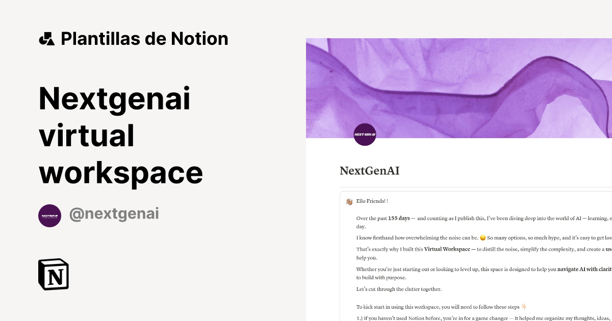 Plantilla Nextgenai virtual workspace de Nextgen_ai__ | Notion Marketplace