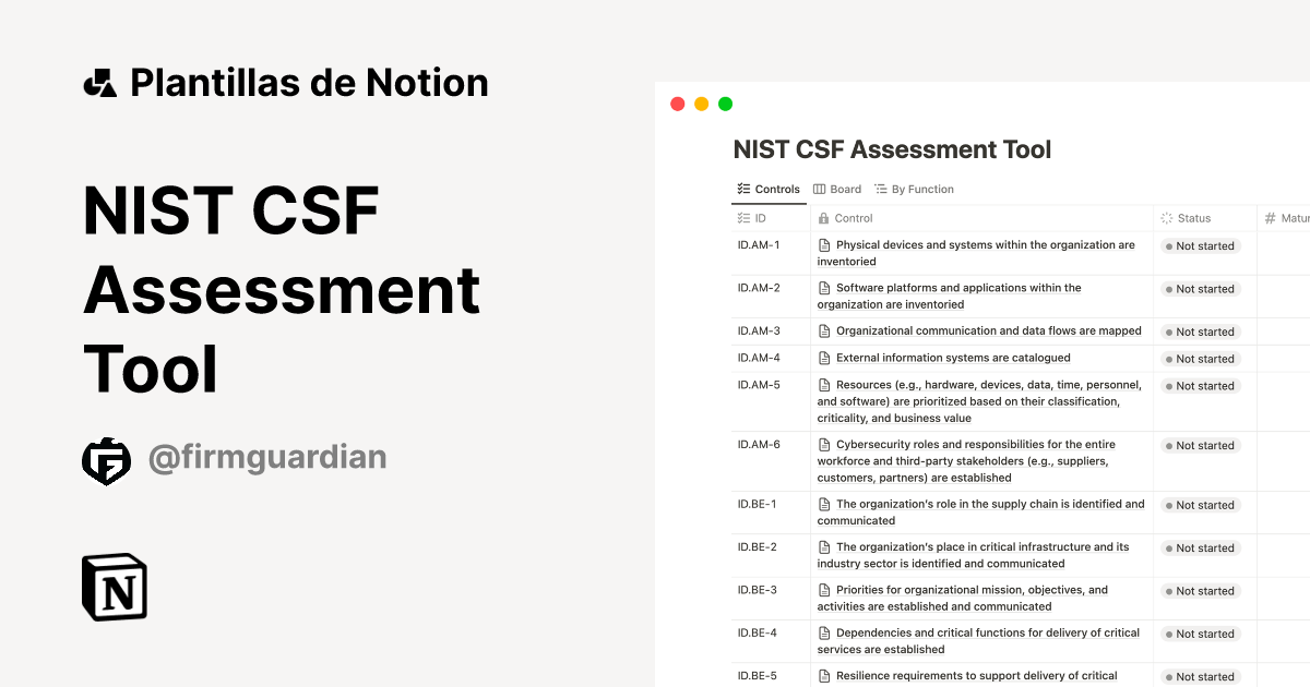 Plantilla NIST CSF Assessment Tool de FirmGuardian | Notion Marketplace