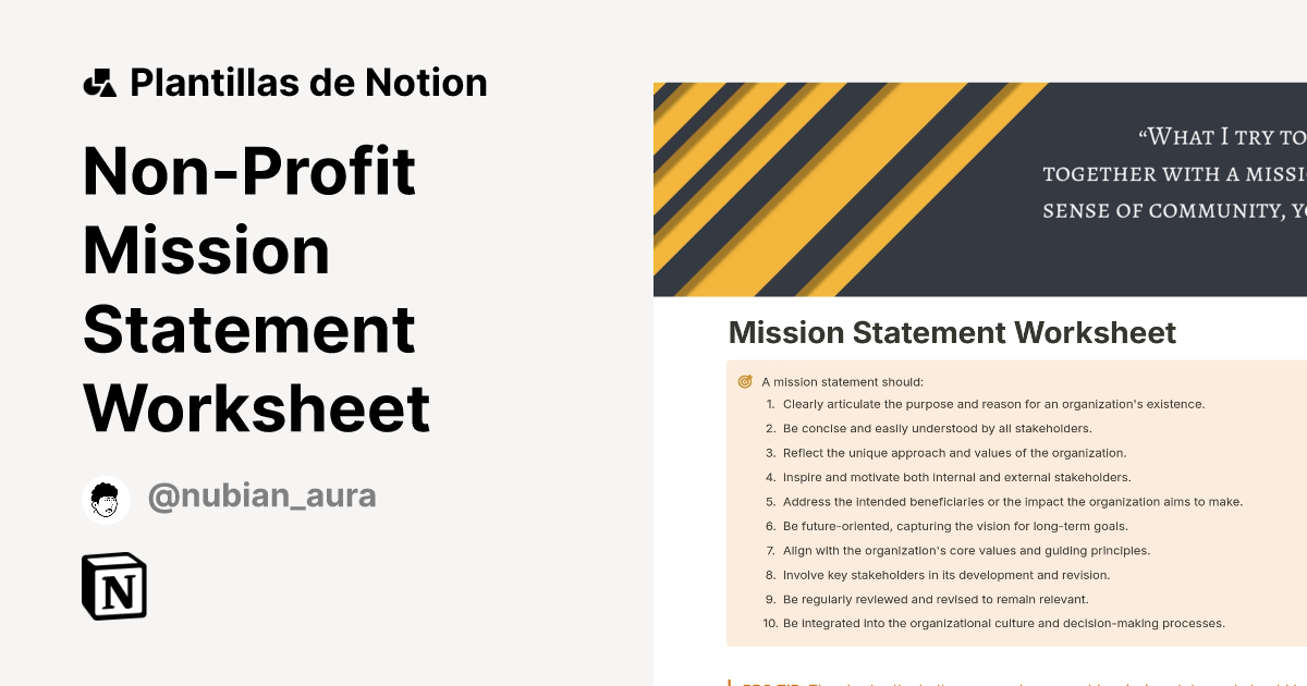 Plantilla Non-Profit Mission Statement Worksheet de Nubian | Notion ...