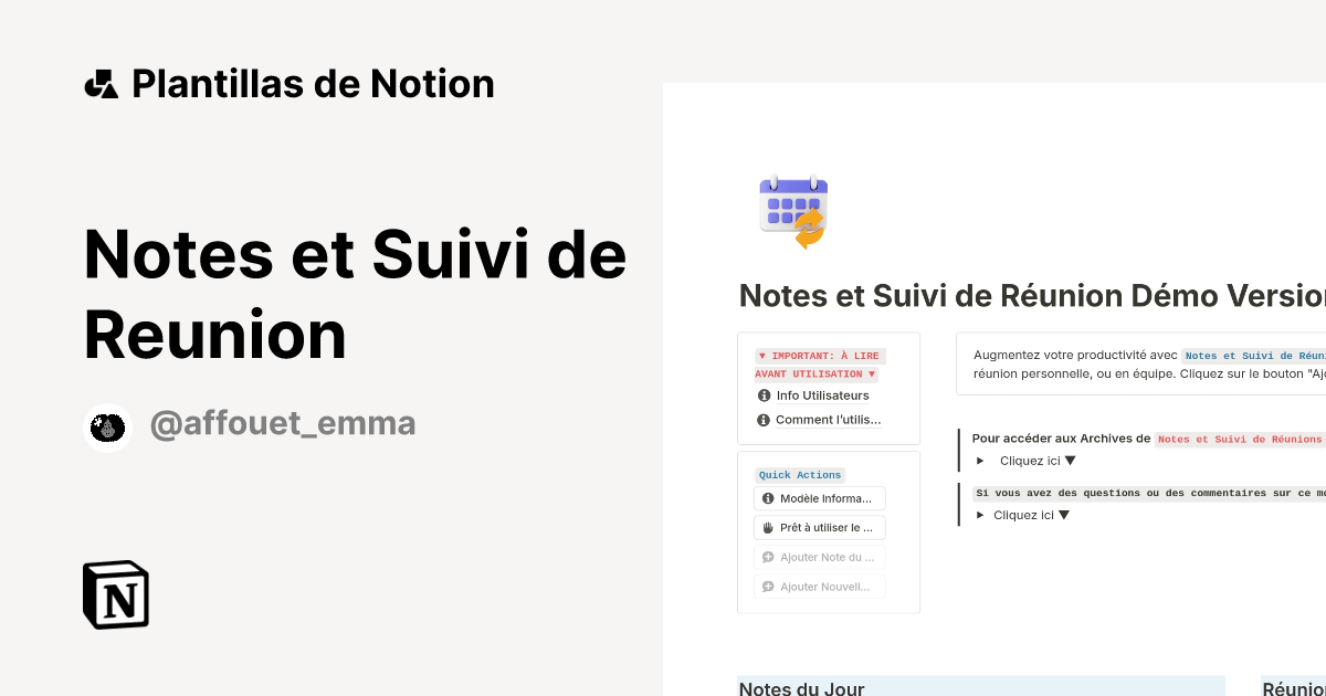 Plantilla Notes et Suivi de Reunion | Notion Marketplace