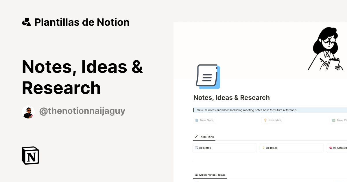 Plantilla Notes, Ideas & Research de The NotionNaija Guy | Notion ...