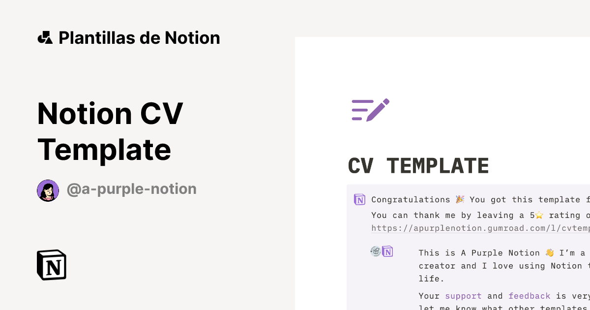 Plantilla Notion CV Template | Notion Marketplace