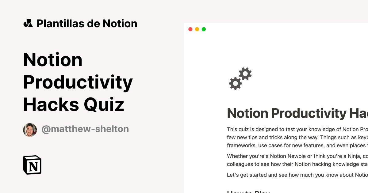 Plantilla Notion Productivity Hacks Quiz de Matthew Shelton | Notion ...