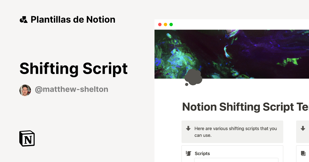 Plantilla Shifting Script de Matthew Shelton | Notion Marketplace