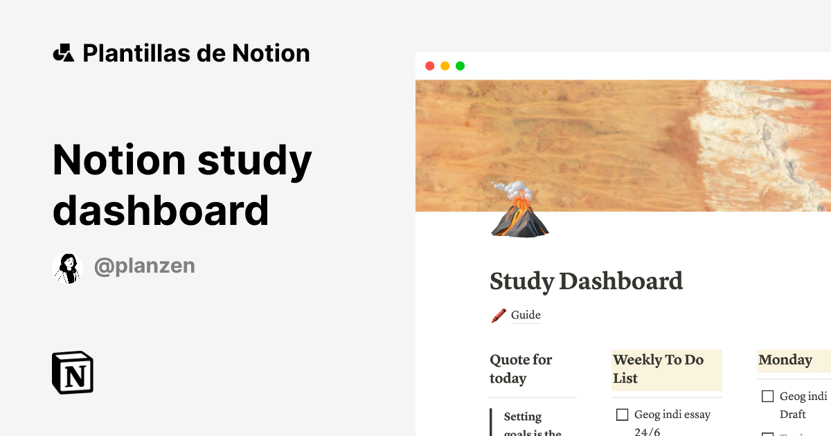 Plantilla Notion study dashboard | Notion Marketplace