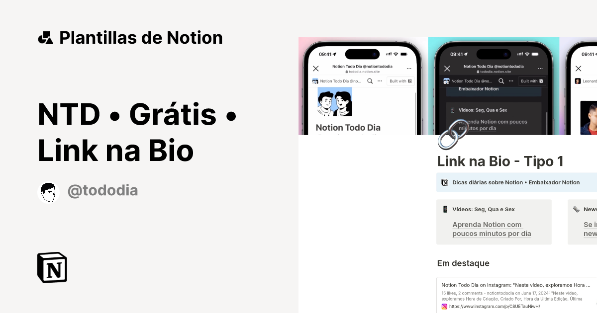 Plantilla NTD • Grátis • Link na Bio | Notion Marketplace