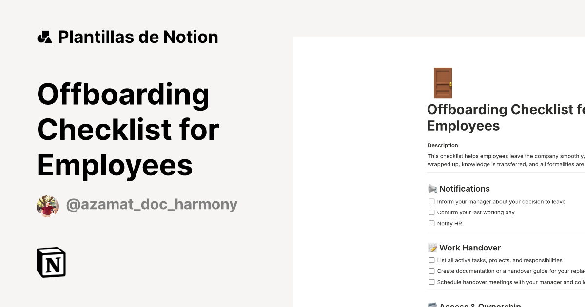 Plantilla Offboarding Checklist for Employees de DocHarmony.me | Notion ...