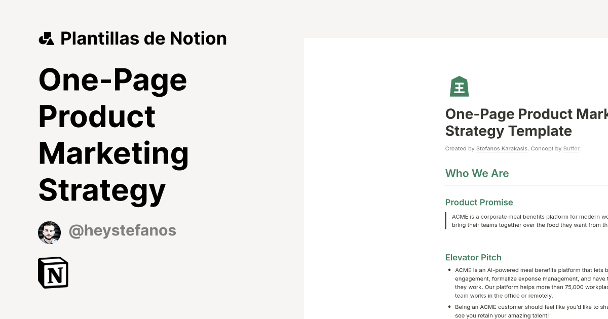 Plantilla One-Page Product Marketing Strategy | Notion Marketplace