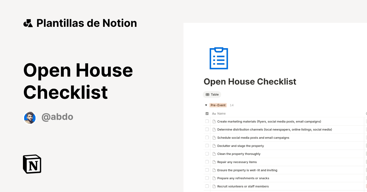 Plantilla Open House Checklist | Notion Marketplace
