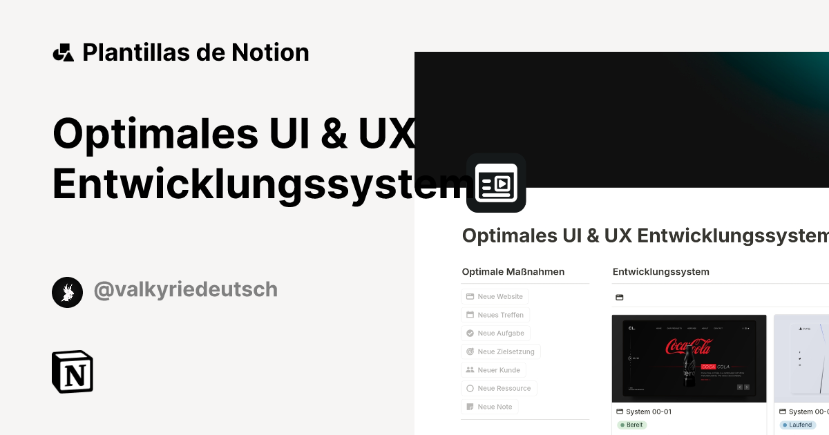 Plantilla Optimales UI & UX Entwicklungssystem de Valkyrie | Notion Marketplace