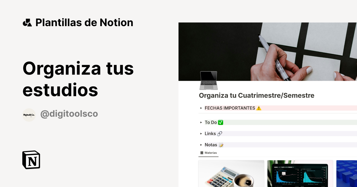Plantilla Organiza tus estudios de Digitools Co | Notion Marketplace