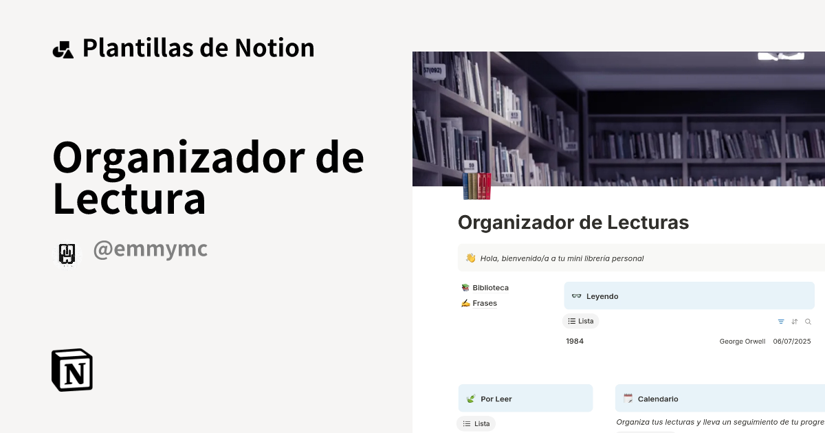 Plantilla Organizador de Lectura de Emmy | Notion Marketplace