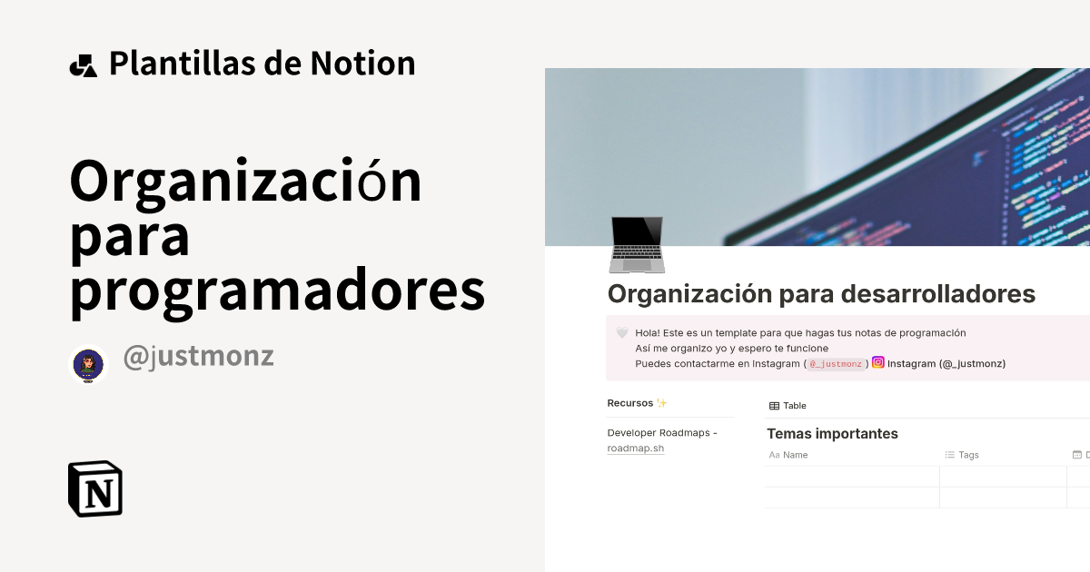 Plantilla Organización para programadores | Notion Marketplace