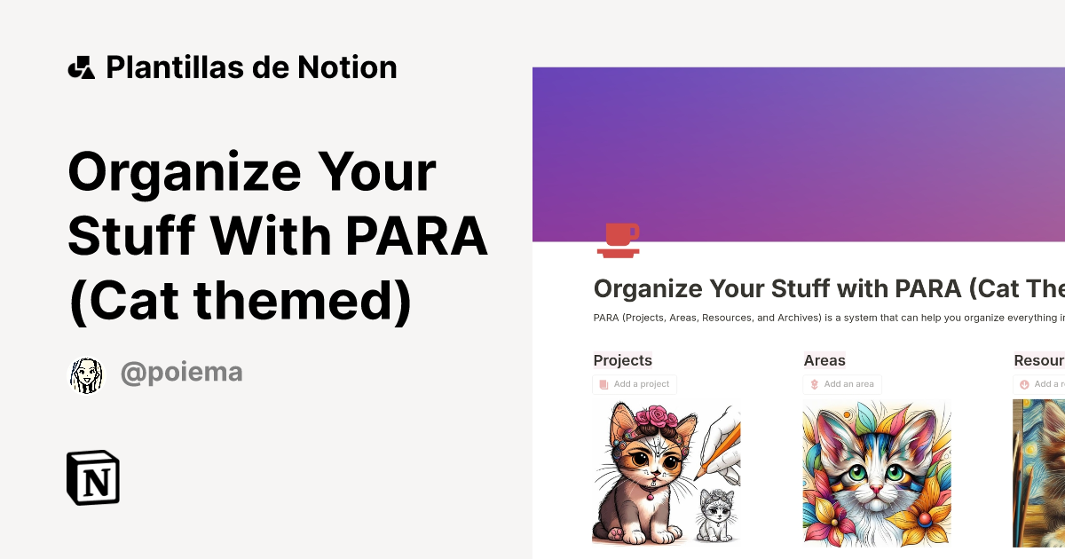 Plantilla Organize Your Stuff With PARA (Cat themed) | Notion Marketplace