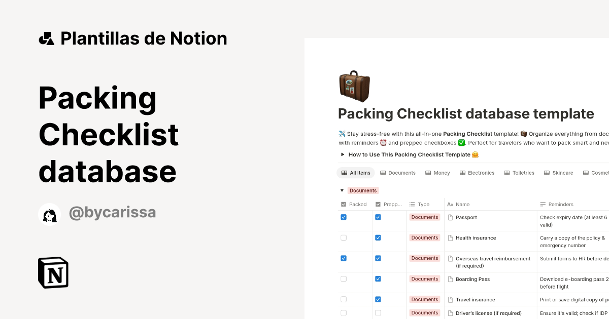 Plantilla Packing Checklist database | Notion Marketplace