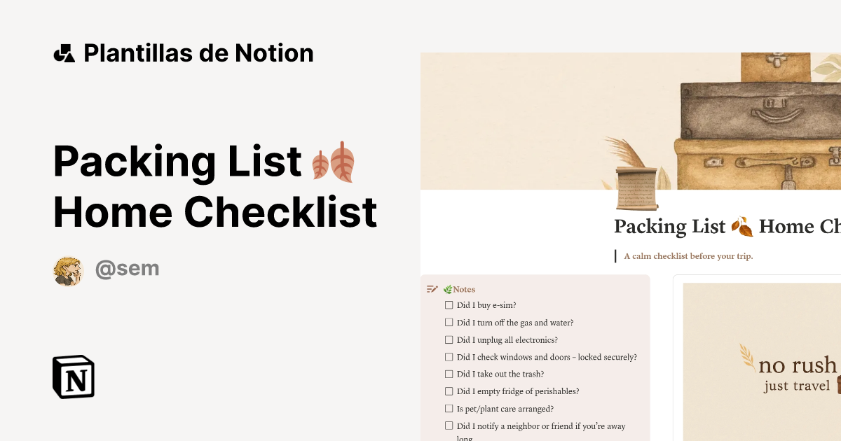 Plantilla Packing List 🍂 Home Checklist de sem | Notion Marketplace