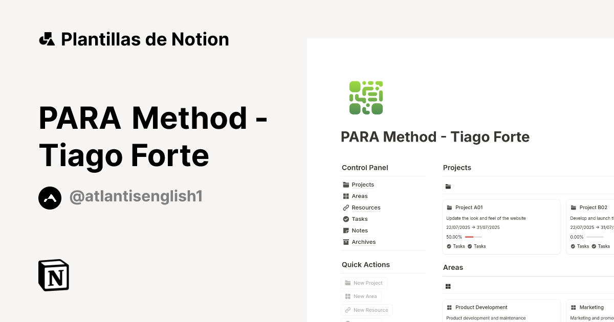 Plantilla PARA Method - Tiago Forte de Atlantis English | Notion ...