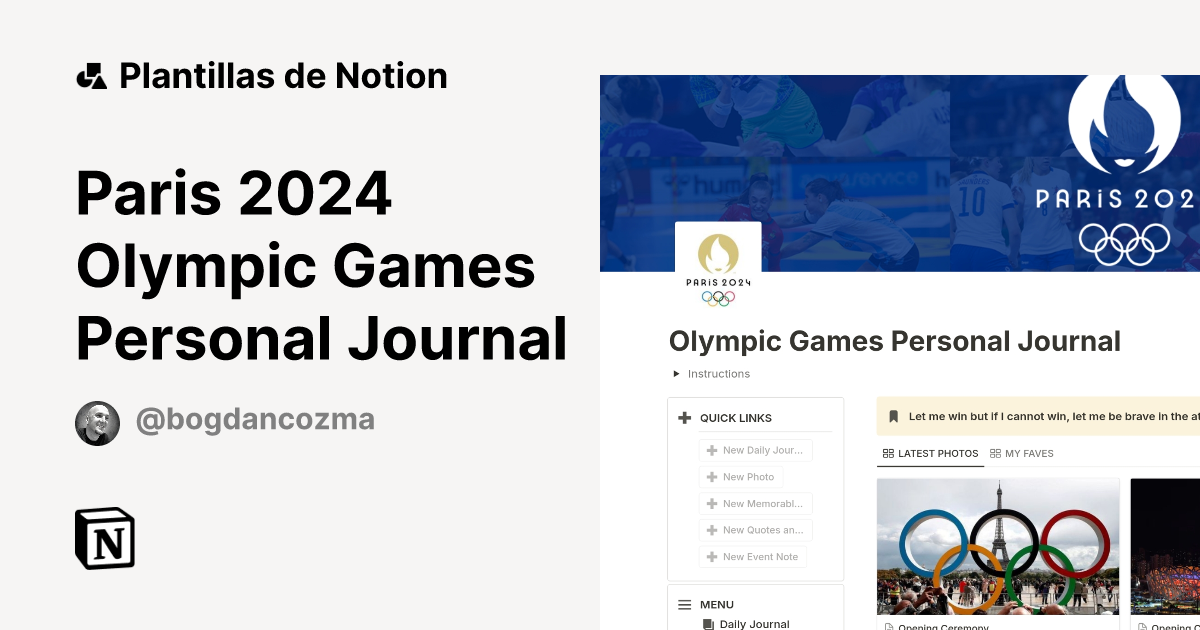Plantilla Paris 2024 Olympic Games Personal Journal | Notion Marketplace