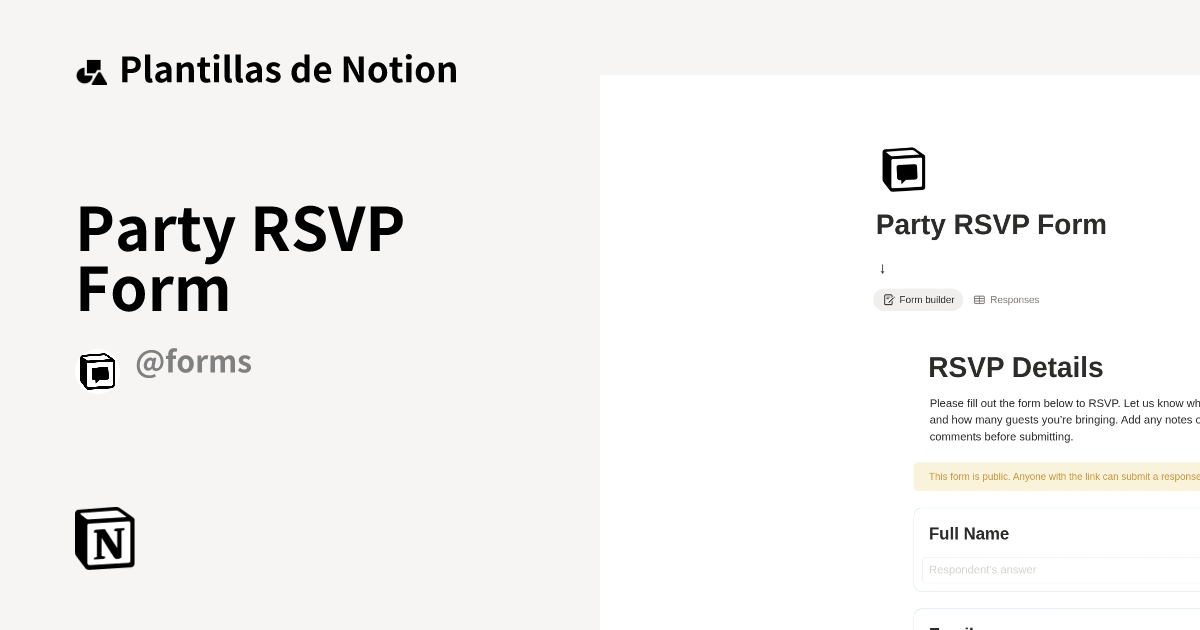 Plantilla Party RSVP Form de Forms | Notion Marketplace