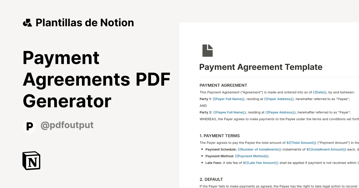 Plantilla Payment Agreements PDF Generator | Notion Marketplace