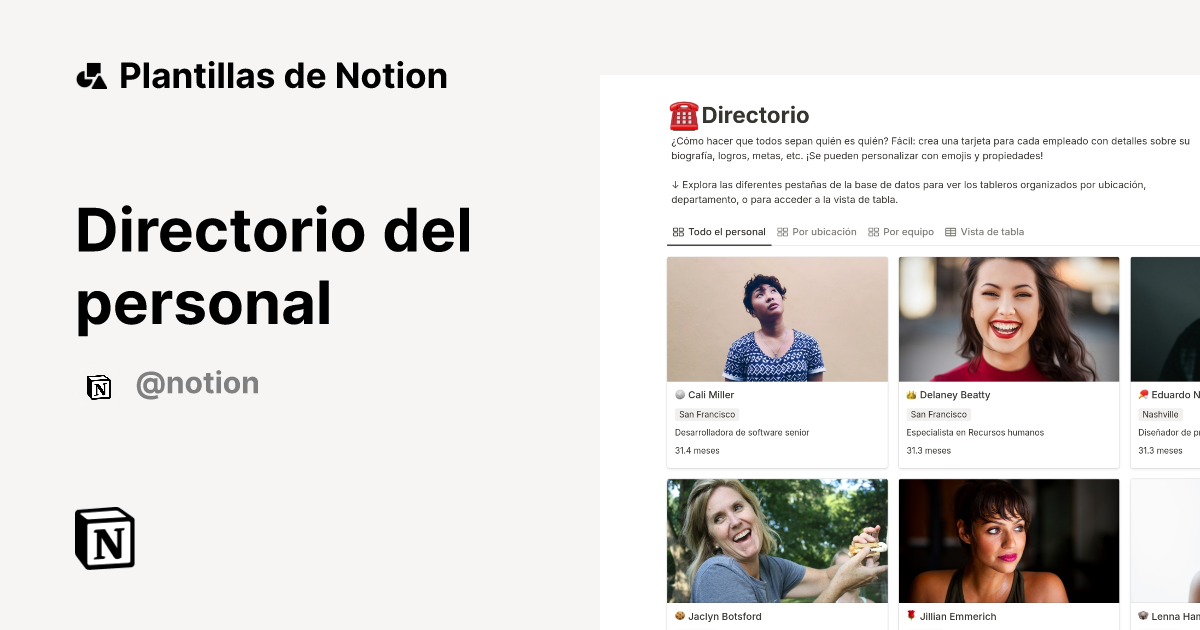 Plantilla Directorio del personal 2026 | Notion Marketplace
