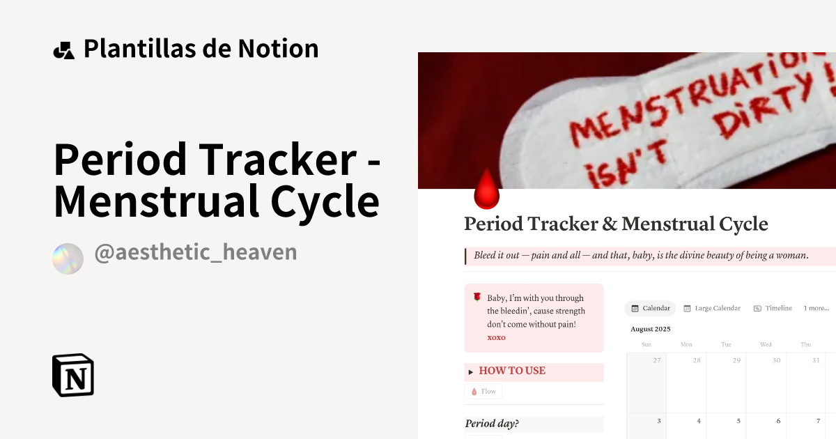 Plantilla Period Tracker - Menstrual Cycle | Notion Marketplace