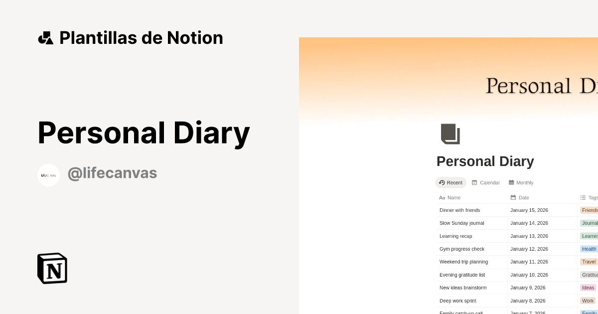 Plantilla Personal Diary | Notion Marketplace