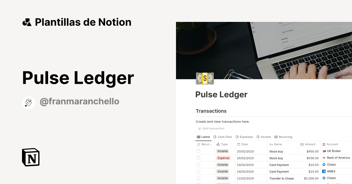 Plantilla Pulse Ledger de Francisco Maranchello | Notion Marketplace