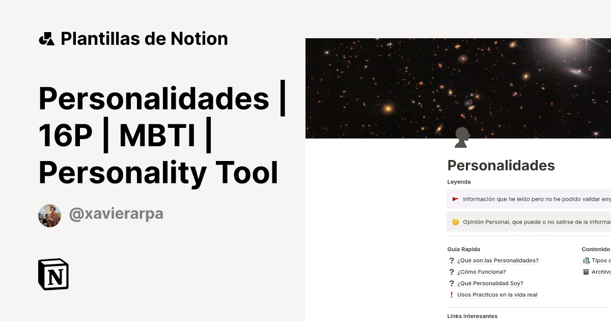 Plantilla Personalidades | 16P | MBTI | Personality Tool de Xavier Arpa ...