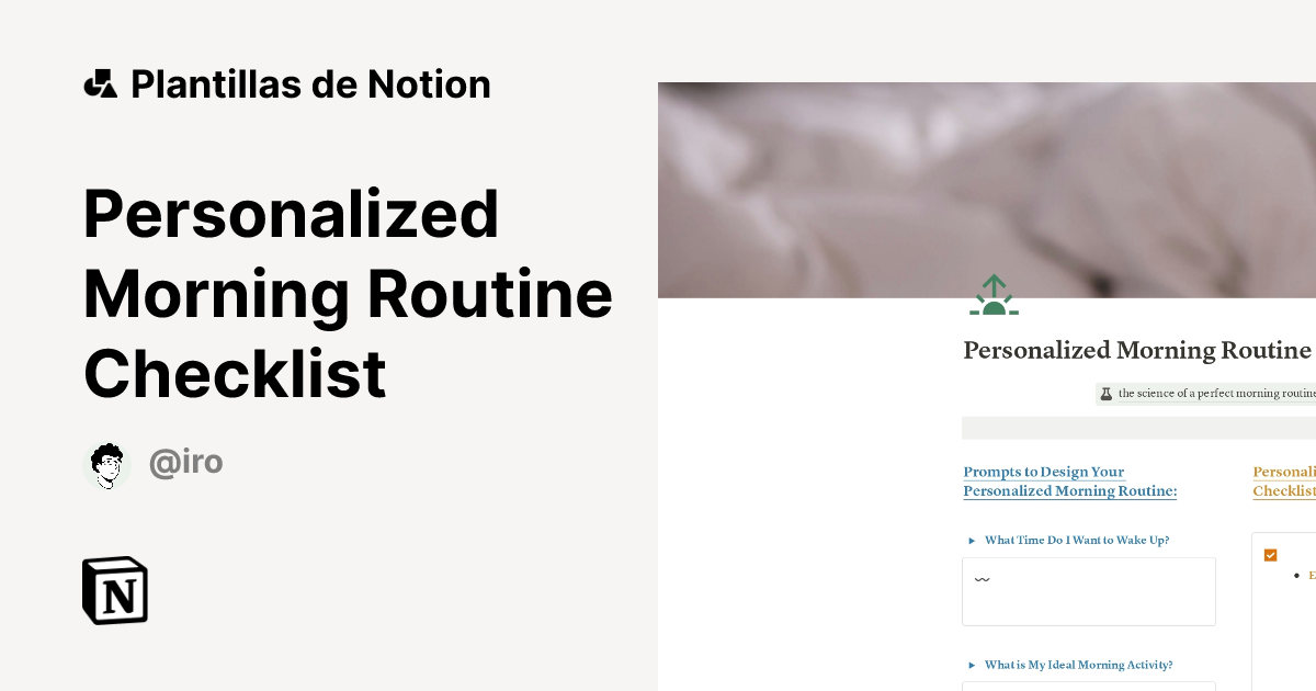 Plantilla Personalized Morning Routine Checklist de Iro | Notion ...