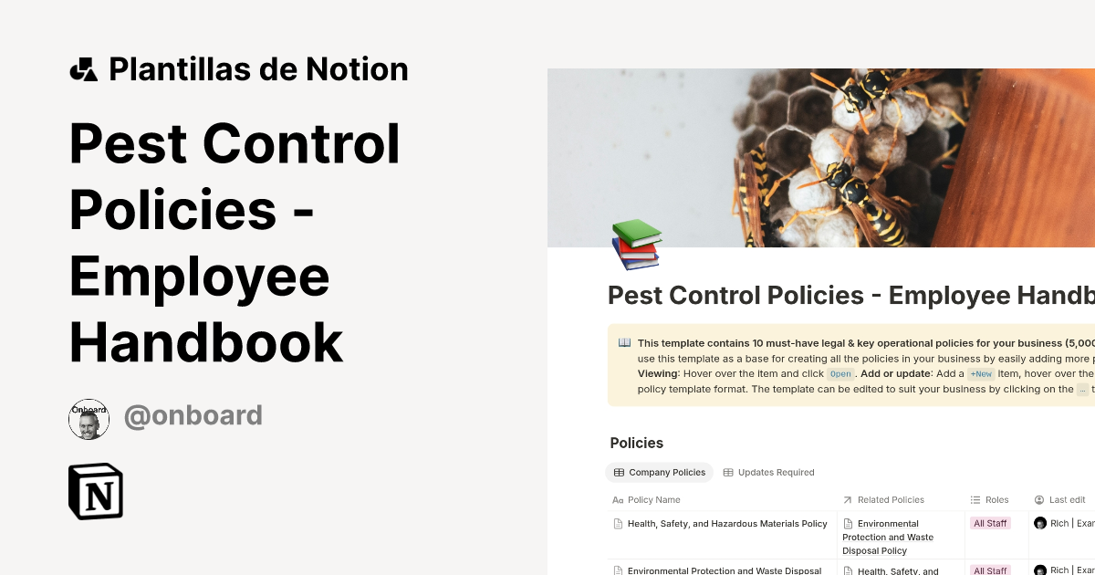 Plantilla Pest Control Policies - Employee Handbook de Policy | Notion ...