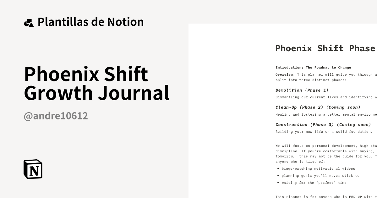 Plantilla Phoenix Shift Growth Journal | Notion Marketplace