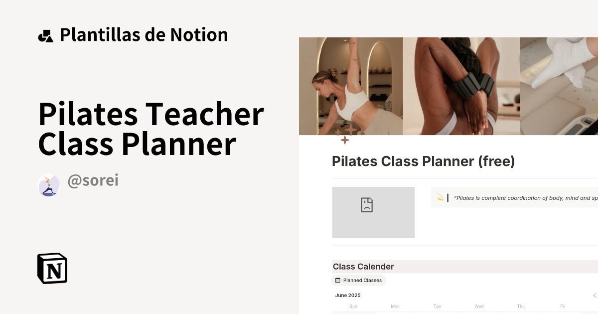 Plantilla Pilates Teacher Class Planner de Sophie | Notion Marketplace