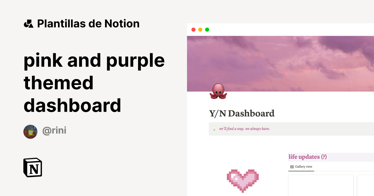 Plantilla pink and purple themed dashboard | Notion Marketplace