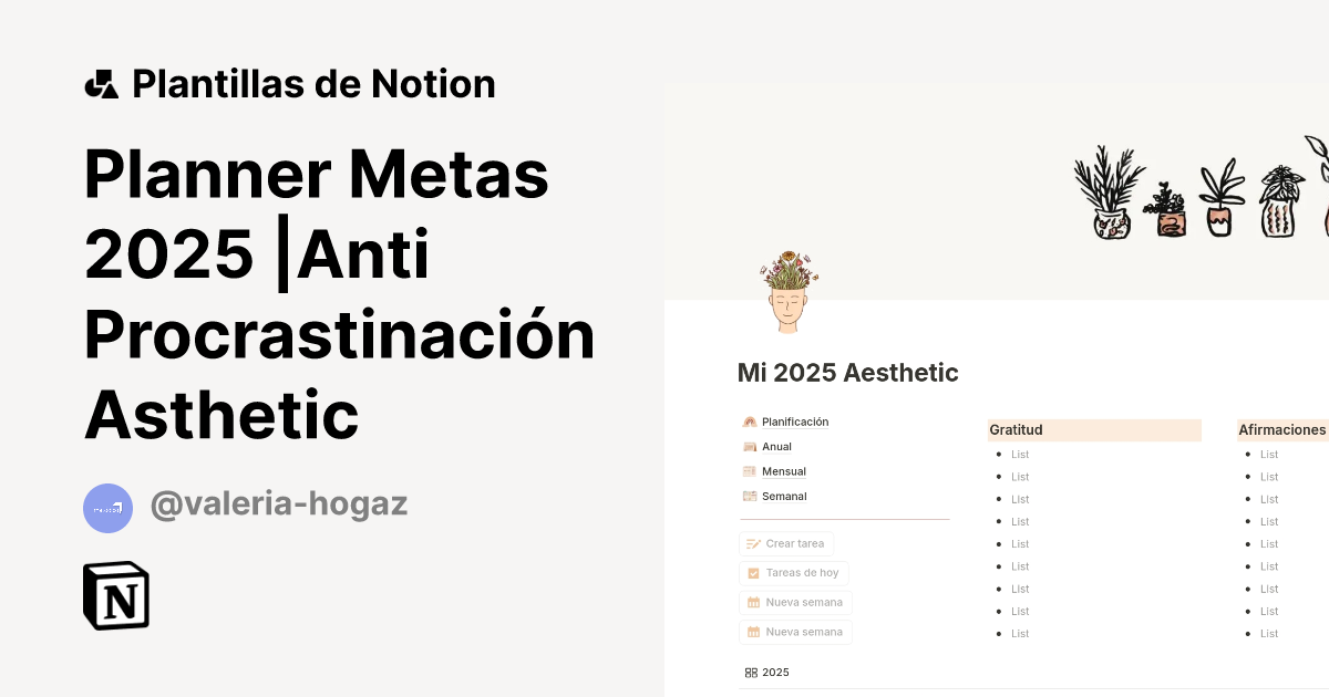 Plantilla Planner Metas 2025 |Anti Procrastinación Asthetic de Metodica | Notion Marketplace