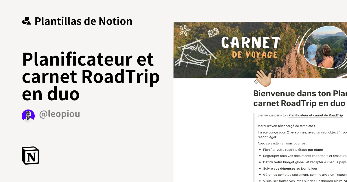 Plantilla Planificateur et carnet RoadTrip en duo de Léo | Notion ...