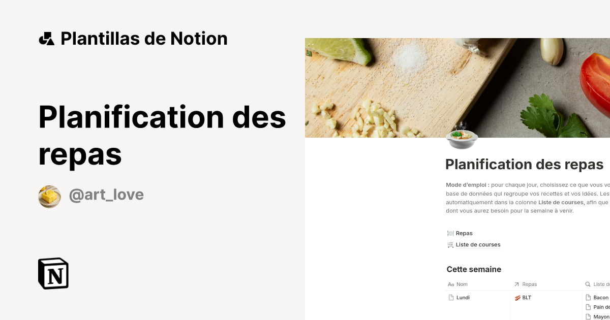 Plantilla Planification des repas | Notion Marketplace