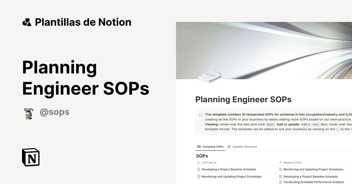 Plantilla Planning Engineer SOPs | Notion Marketplace