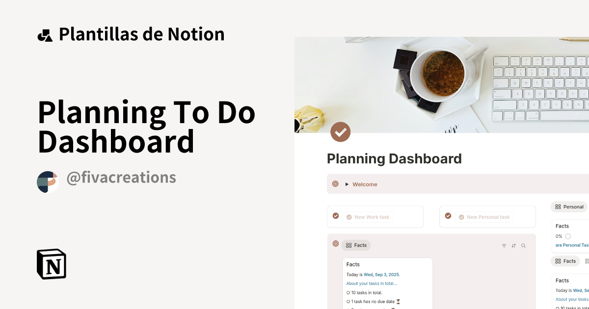 Plantilla Planning To Do Dashboard de Fiva Creations | Notion Marketplace