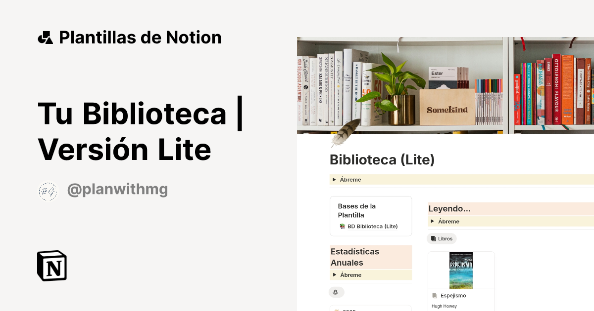 Plantilla Tu Biblioteca | Versión Lite de Plan With MG | Notion Marketplace